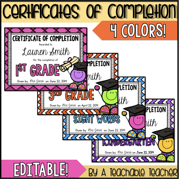 Editable Certificates of Completion – A Teachable Teacher