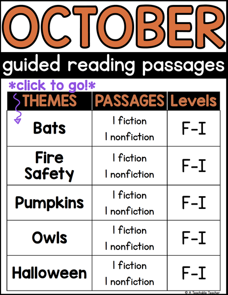 October Guided Reading Passages - Levels F-I – A Teachable Teacher