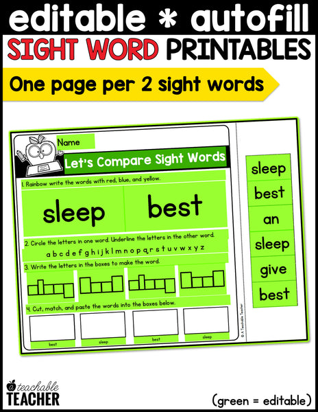 August Editable High Frequency Word Printables – A Teachable Teacher