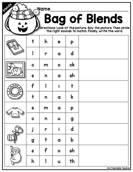 Halloween Blends Activities- NO PREP Phonics Worksheets – A Teachable ...