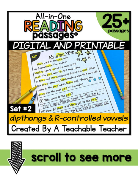 All-in-One Reading Passages - Diphthongs and R-Controlled Vowels Set ...