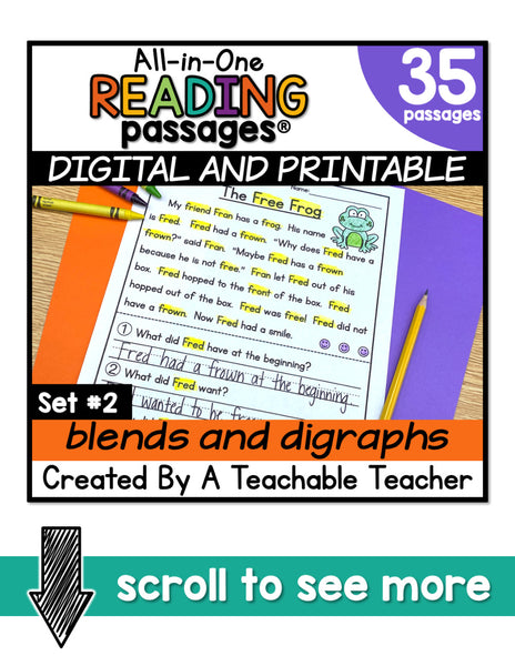 All-in-One Reading Passages - Blends and Digraphs Set #2 – A Teachable ...