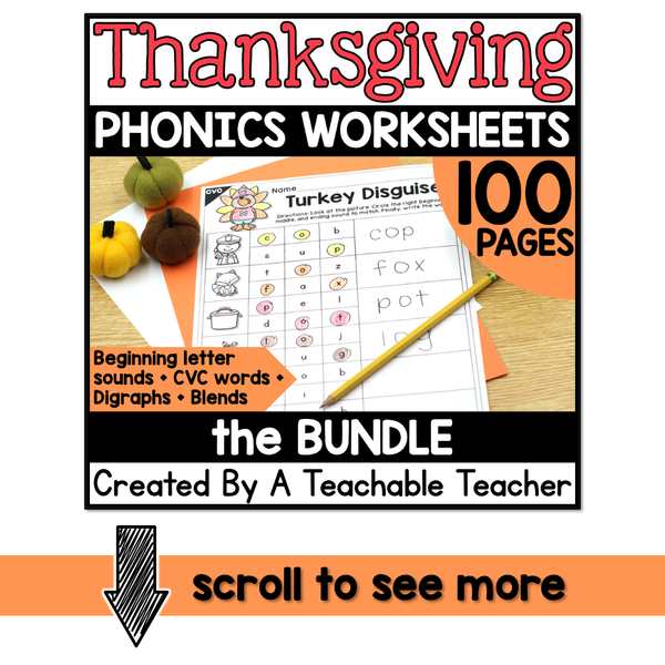 Thanksgiving Phonics Bundle- NO PREP – A Teachable Teacher