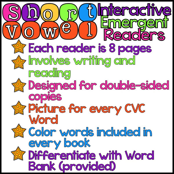 Short Vowel Interactive Emergent Readers - The BUNDLE – A Teachable Teacher