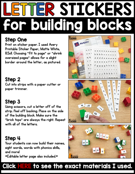 Letter Stickers for Building Blocks- Editable – A Teachable Teacher