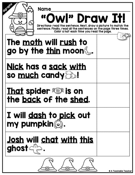 Halloween Digraphs Activities- NO PREP Phonics Worksheets – A Teachable ...