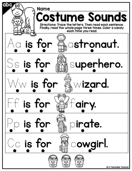 Halloween Letter Sounds Activities- NO PREP Phonics Worksheets – A ...