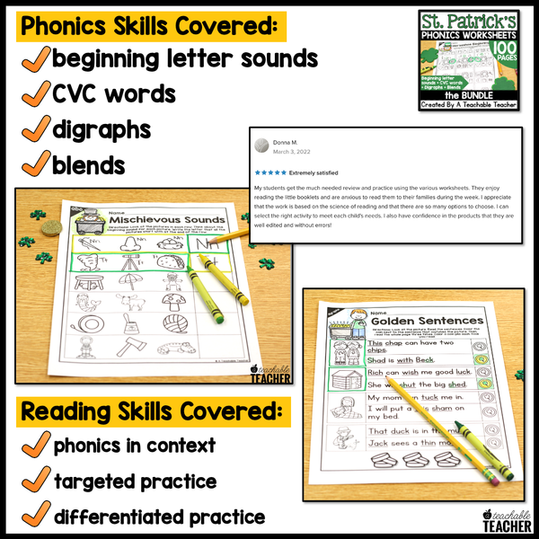St. Patrick's Day Phonics Bundle- NO PREP – A Teachable Teacher