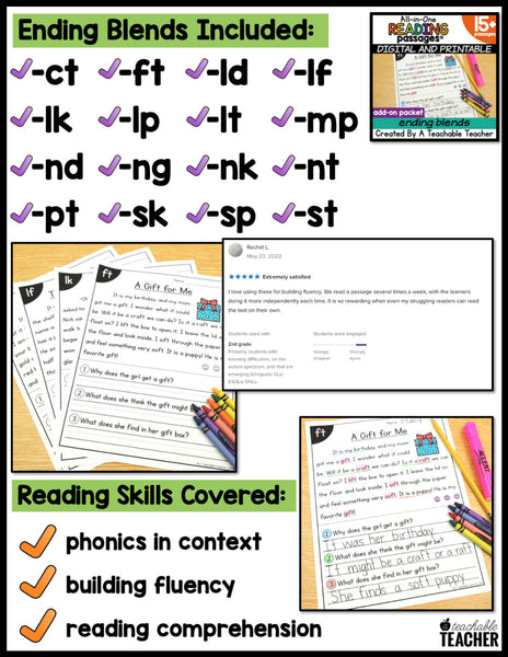All-in-One Reading Passages - Ending Blends – A Teachable Teacher