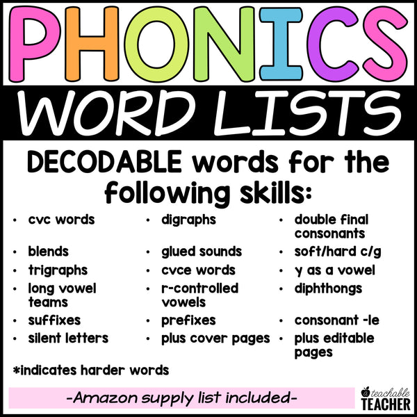 The Ultimate Set of Phonics Word Lists – A Teachable Teacher