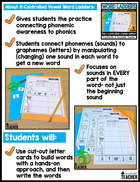 Phonics R-Controlled Vowels Words Word Ladders and Word Chains – A ...