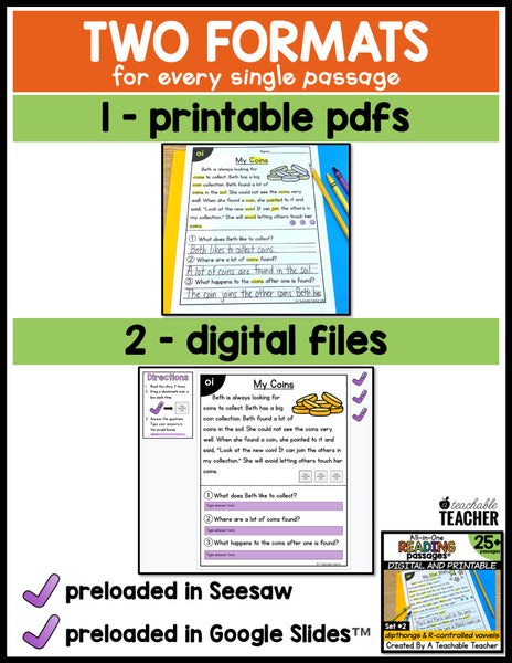All-in-One Reading Passages - Diphthongs and R-Controlled Vowels Set ...