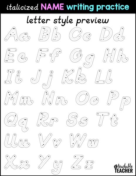 Editable Italicized Name Writing Practice Mats – A Teachable Teacher
