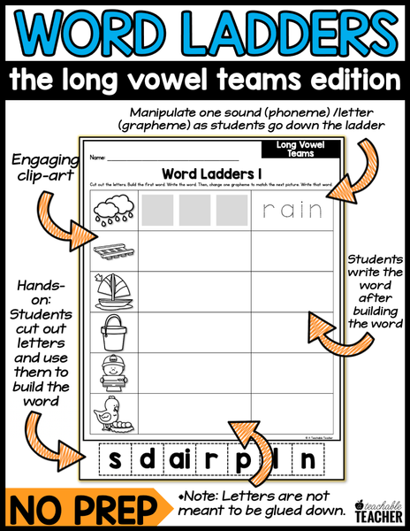 Phonics Long Vowel Team Words Word Ladders and Word Chains – A ...