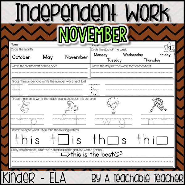 Kindergarten Independent Work - November – A Teachable Teacher