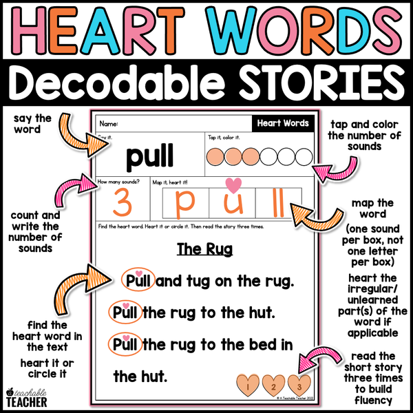 Science of Reading Heart Words Worksheets and Decodable Short Stories ...