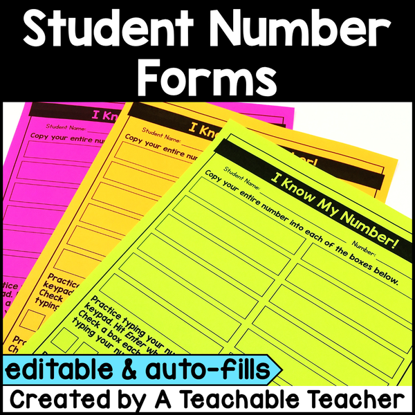 Editable Student Number Forms – A Teachable Teacher