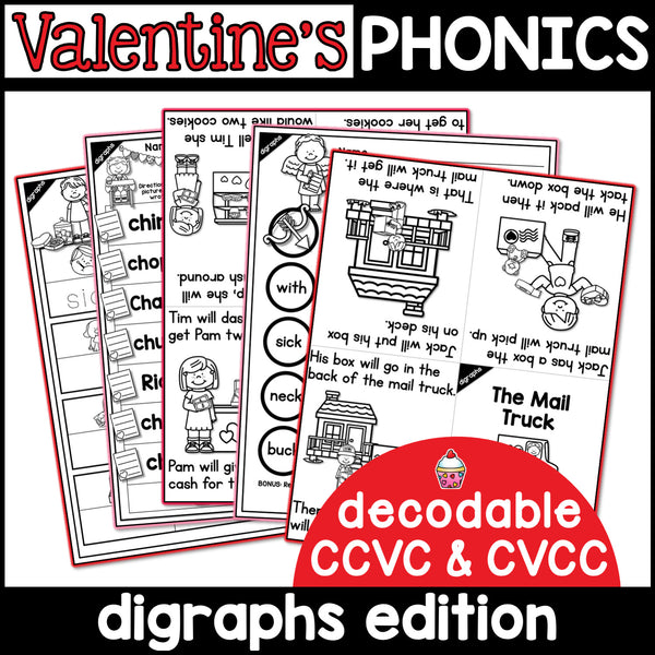 Valentine's Day Digraphs Activities- NO PREP Phonics Worksheets – A ...
