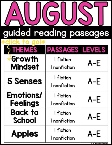 August Guided Reading Passages - Levels A-E – A Teachable Teacher