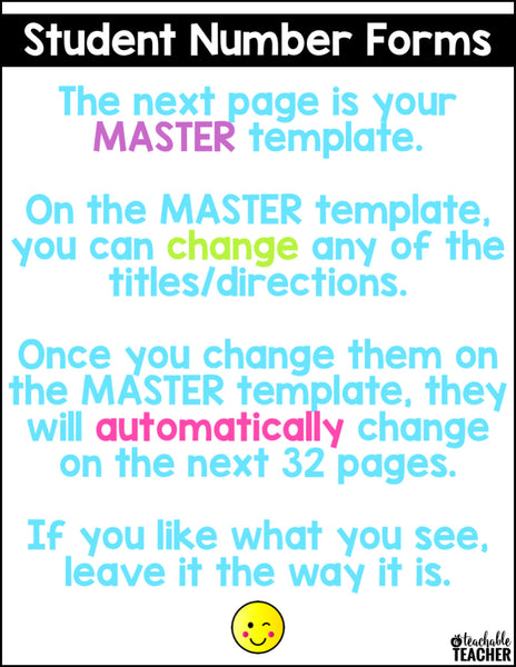 Editable Student Number Forms – A Teachable Teacher