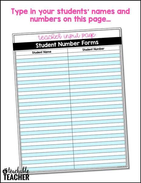 Editable Student Number Forms – A Teachable Teacher