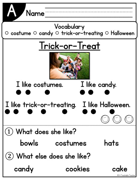 October Guided Reading Passages - Levels A-E – A Teachable Teacher