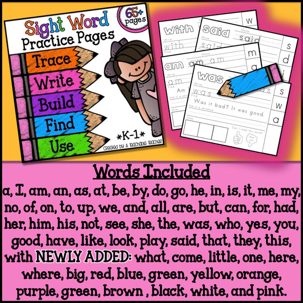 High Frequency Word Practice Pages - K-1 – A Teachable Teacher