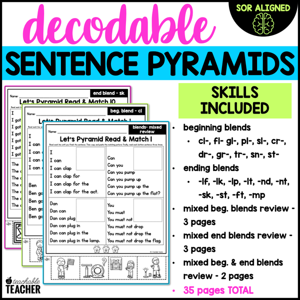 Decodable Sentence Pyramids- Words with Blends – A Teachable Teacher